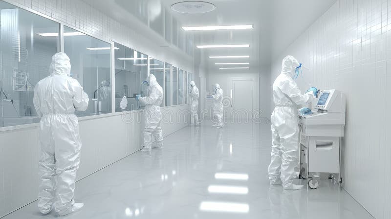 Scientists in Cleanroom Suits Working in Modern Sterile Laboratory ...