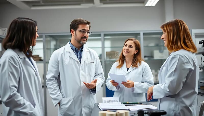 Scientists Collaborating in Lab Stock Illustration - Illustration of ...