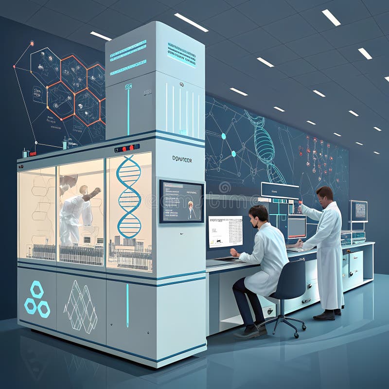 Scientists Collaborating in Advanced Laboratory with High-Tech ...