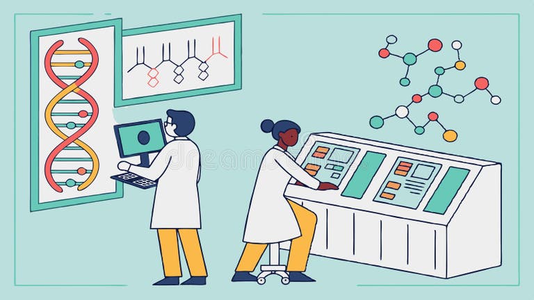 Scientists Collaborating, Analyzing Data in a Research Lab. Vector ...