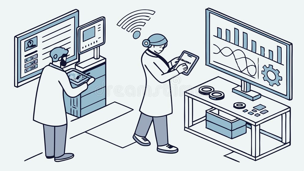 Scientists Collaborating on Digital Data and Research. Vector Design ...