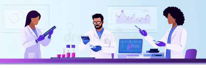 Scientists Collaborating in Laboratory Three Scientists Work Together ...