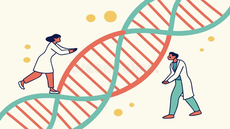 Scientists Collaborating on a Large DNA Helix Model Vector Design ...
