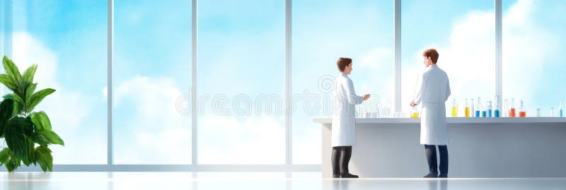 Scientists Collaborating in Modern Lab Two Scientists in Lab Coats ...