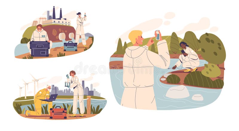 Scientists Collecting Water Samples from Various Environments Including ...