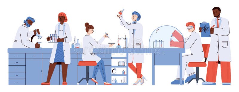 Scientists Conduct Experiments in Laboratory, Flat Vector Illustration ...
