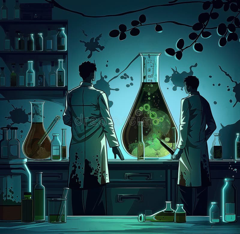Scientists Conduct Experiments in Laboratory with Green, Yellow Serums ...