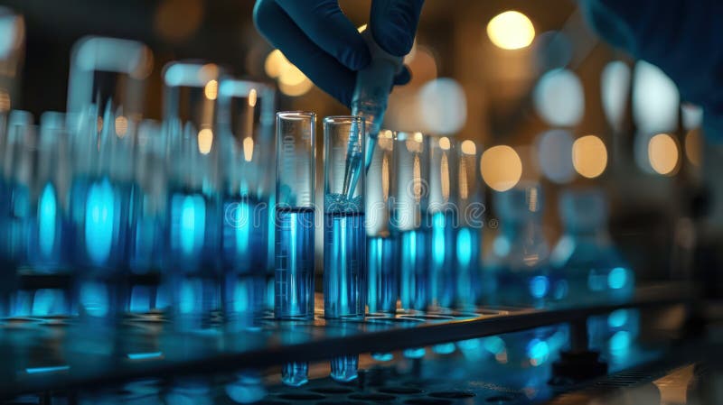 Scientists Conducting Analysis with Blue Liquid in Laboratory for ...