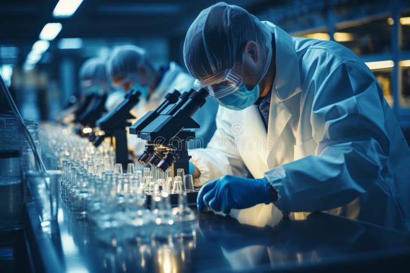 Scientists Conducting Experiments with Beakers and Microscopes in a ...