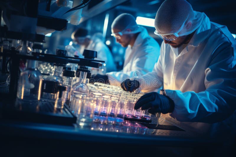 Scientists Conducting Experiments Using Beakers and Microscopes in a ...