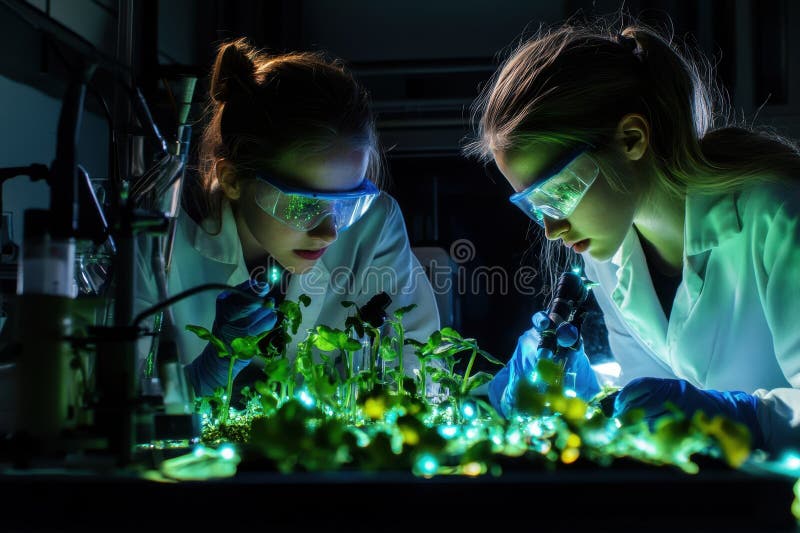 Scientists Conducting Research on Plant Growth in a Laboratory Using ...