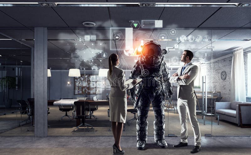 Scientists Designing Space Suit. Mixed Media Stock Photo - Image of ...