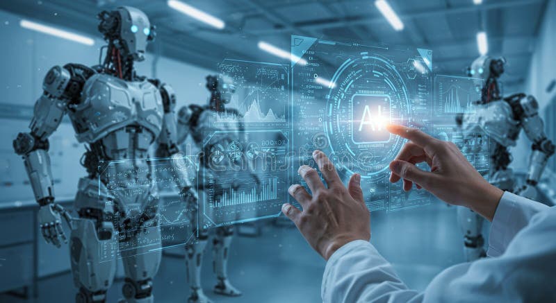 Scientists Developing Humanoid Robots in an Advanced Lab. Stock ...