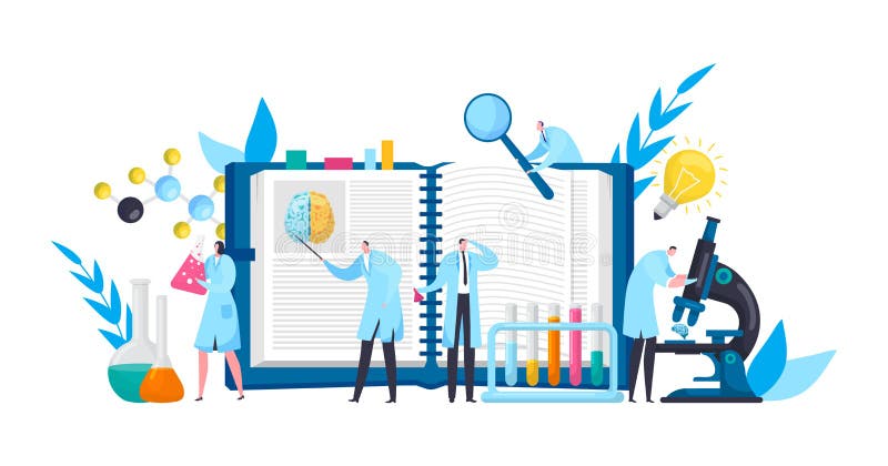 Scientists in Discovery Lab with Book, Microscope, Experimental Science ...