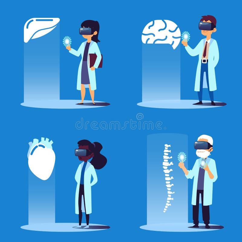 Scientists or Doctors Using Virtual Reality Flat Vector Illustration ...