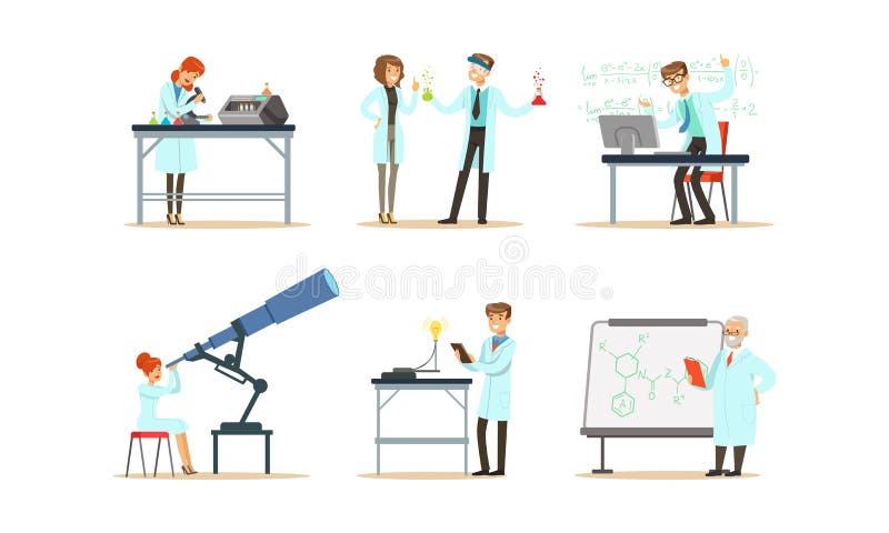 Scientists Doing Researches and Calculations in the Laboratory Vector ...