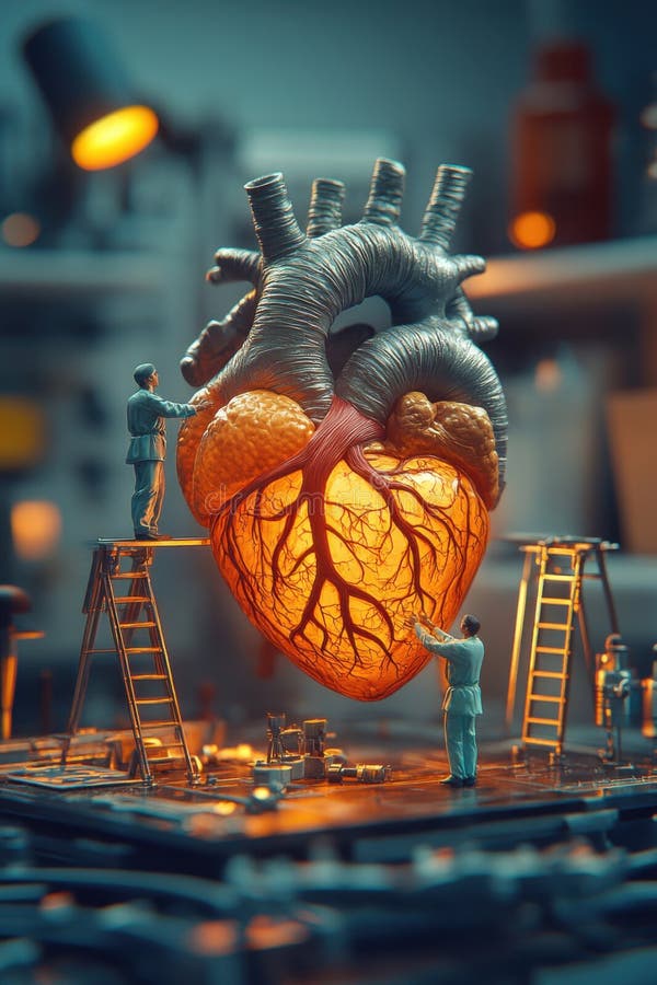 Scientists Examining Artificial Heart Model in Laboratory Setting Stock ...