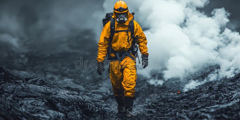 Scientists Exploring Active Volcano with Protective Gear Stock Image ...