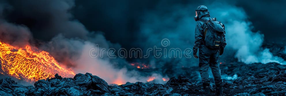 Scientists Exploring Active Volcano with Protective Gear Stock Photo ...