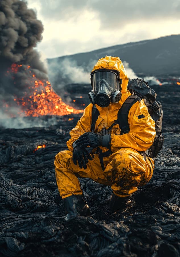 Scientists Exploring Active Volcano with Protective Gear Stock Image ...