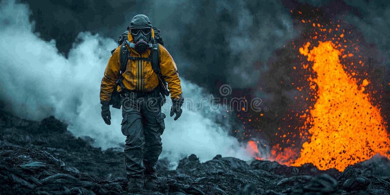 Scientists Exploring Active Volcano with Protective Gear Stock Image ...