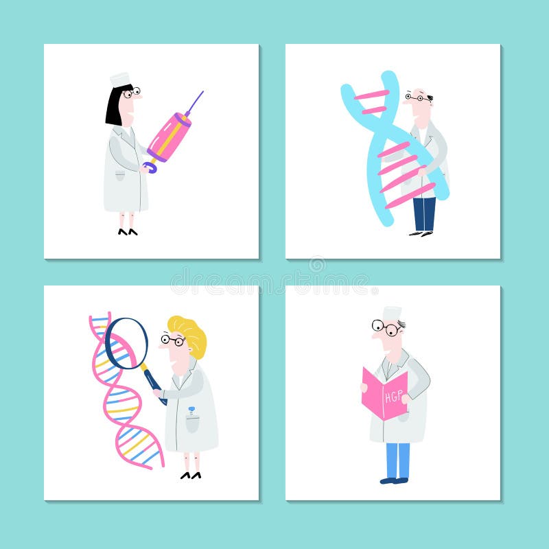 Scientists Exploring DNA Structure. Hand Drawn Genome Sequencing ...