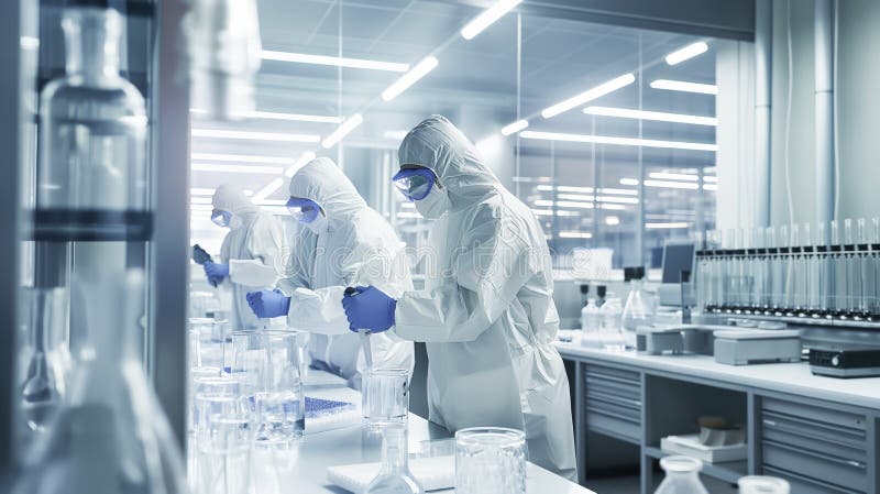 Scientists in Full Protective Gear Working in a High-tech Laboratory ...