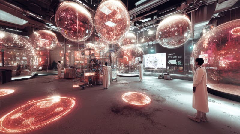 Scientists in a Futuristic Holographic Lab Stock Photo - Image of ...