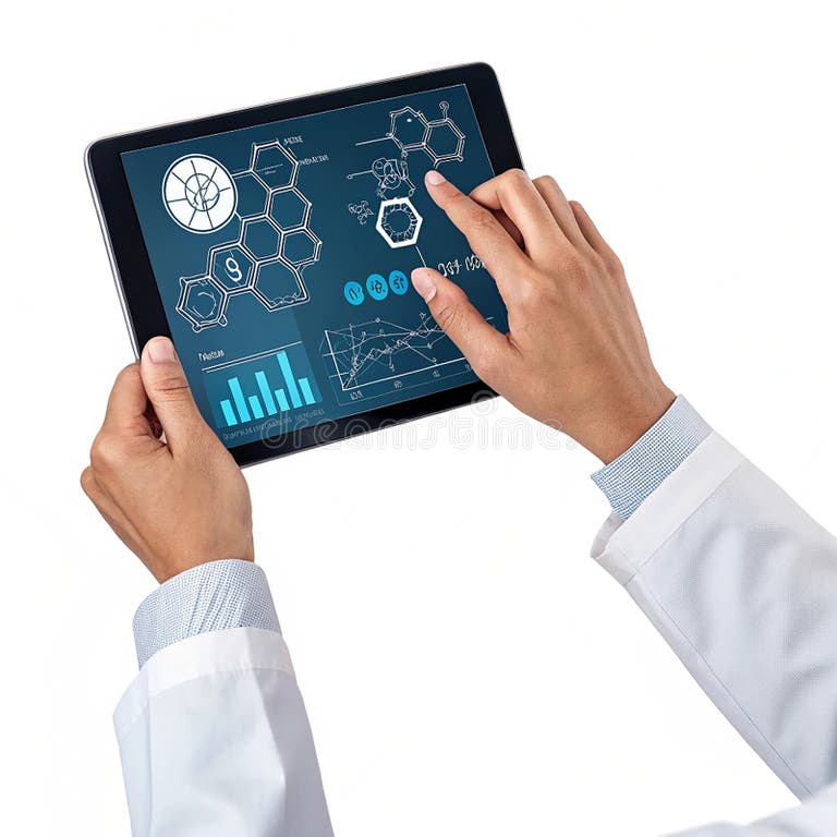 Scientists Hands Typing on Touch Screen Interface Stock Illustration ...