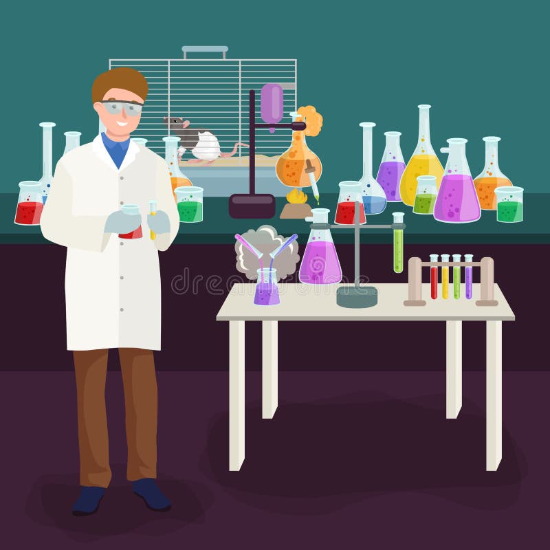 Scientists Lab Concept with Man Making Research Vector Illustration ...