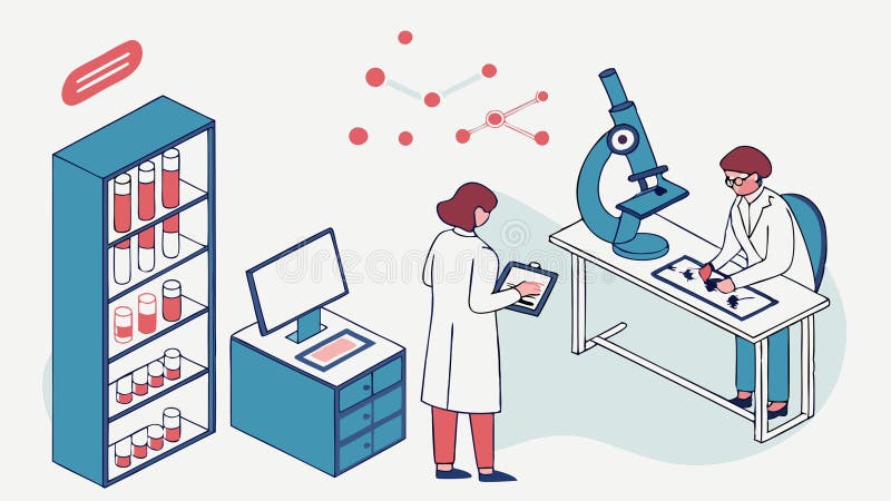 Scientists in a Lab with Microscope and Test Tube Rack, Vector Design ...
