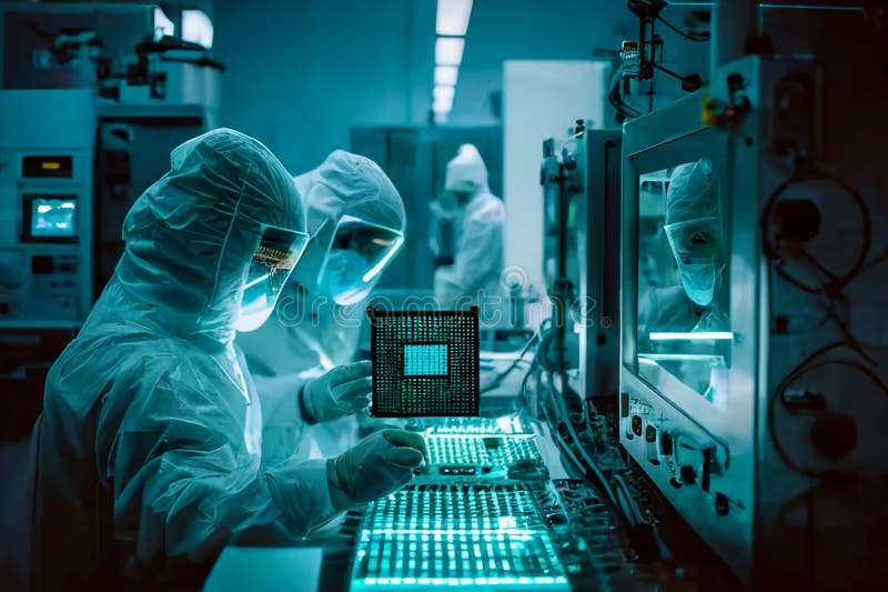 Scientists In The Lab Working On Cpu Chip And Technologies Stock Image