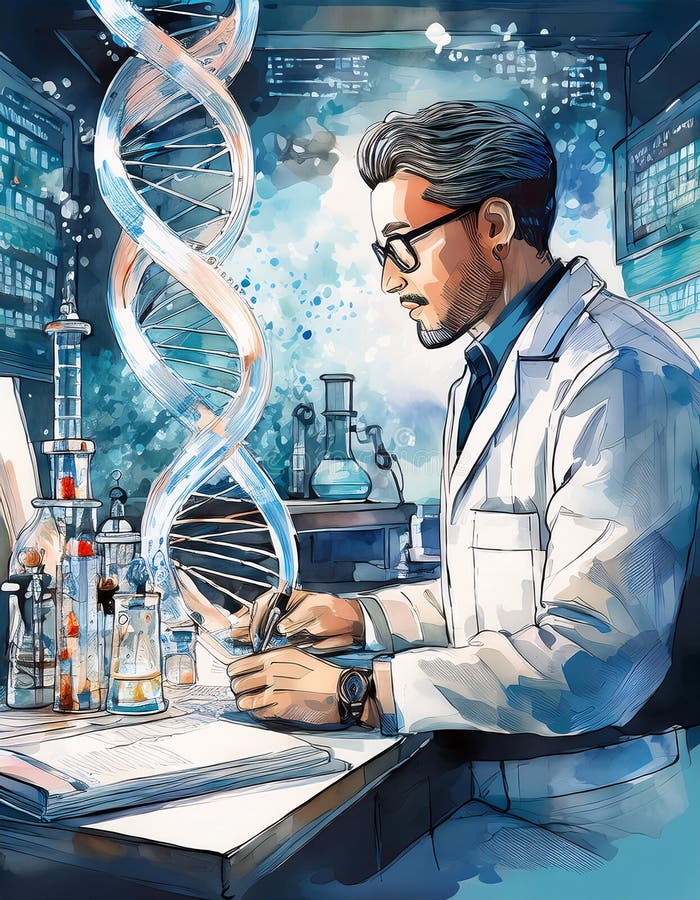 Scientists in a Lab, Working with DNA Sequences and Test Tubes ...