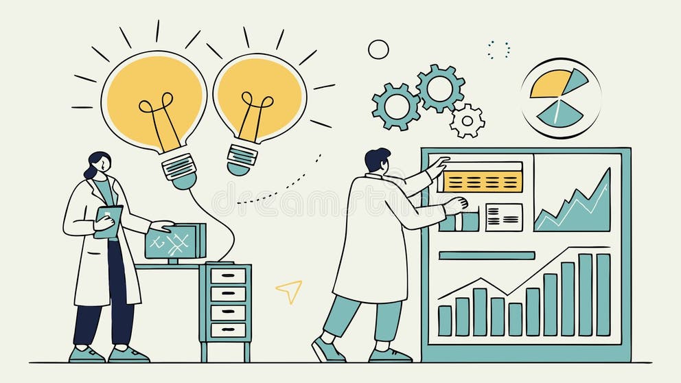 Scientists with Lightbulb Ideas, Innovation and Problem Solving, Vector ...