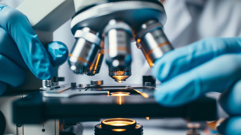 Scientists Look at a Microscope in a Laboratory Environment. Stock ...