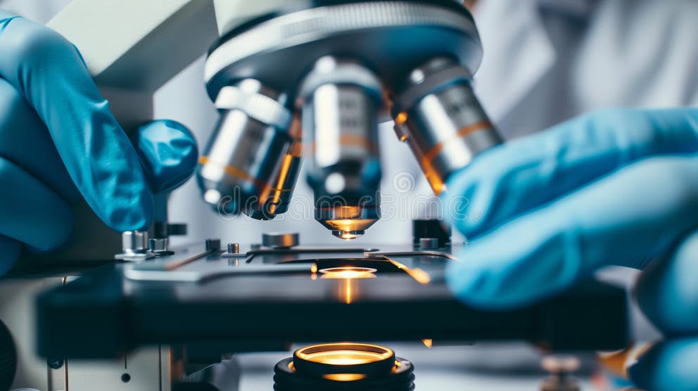 Scientists Look at a Microscope in a Laboratory Environment. Stock ...