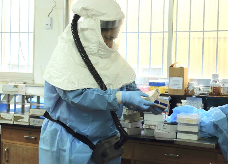 Scientists Manipulating Microbe Pathogen Contaminated Material from ...