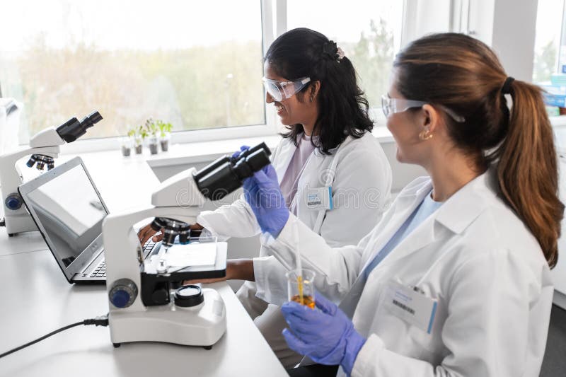 Scientists with Microscopes Working in Laboratory Stock Photo - Image ...