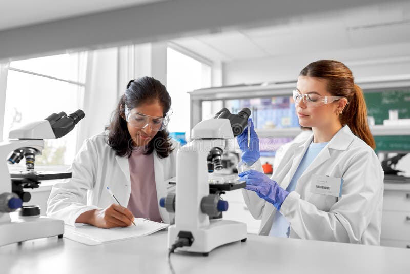 Scientists with Microscopes Working in Laboratory Stock Photo - Image ...