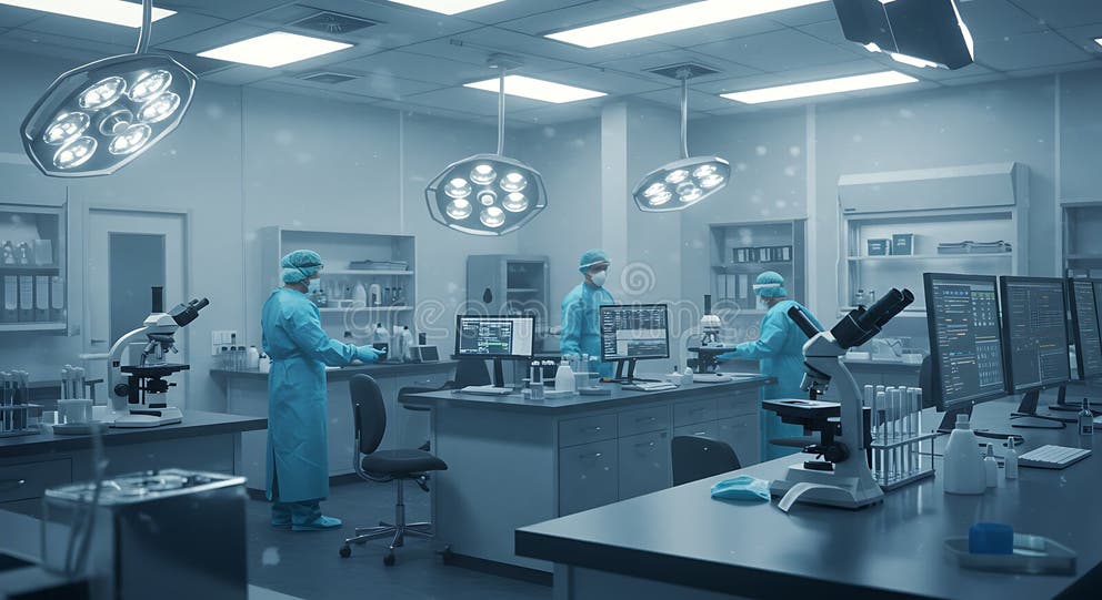 Modern Sterile Laboratory: Scientists at Work Stock Illustration ...