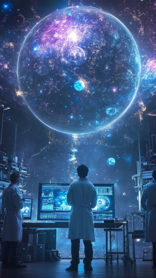Scientists Observing a Holographic Universe in a Laboratory Stock Image ...