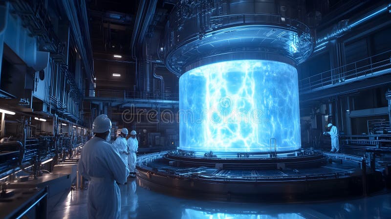 Scientists Observing Massive Reactors and Energy Beams in Futuristic ...