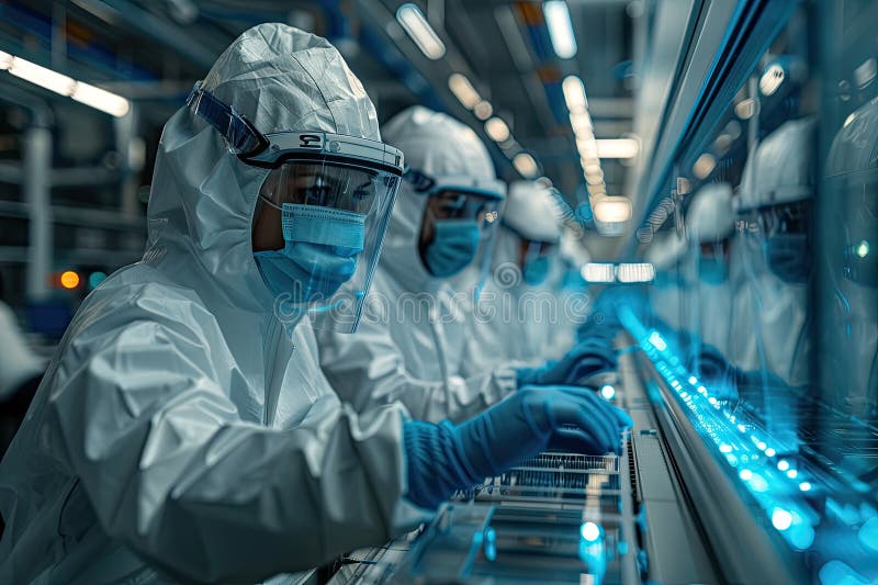 Scientists in Protective Gear Work in a High-tech, Sterile Laboratory ...