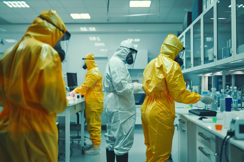 Scientists in Protective Hazmat Suits Conduct Research in a Sterile Lab ...