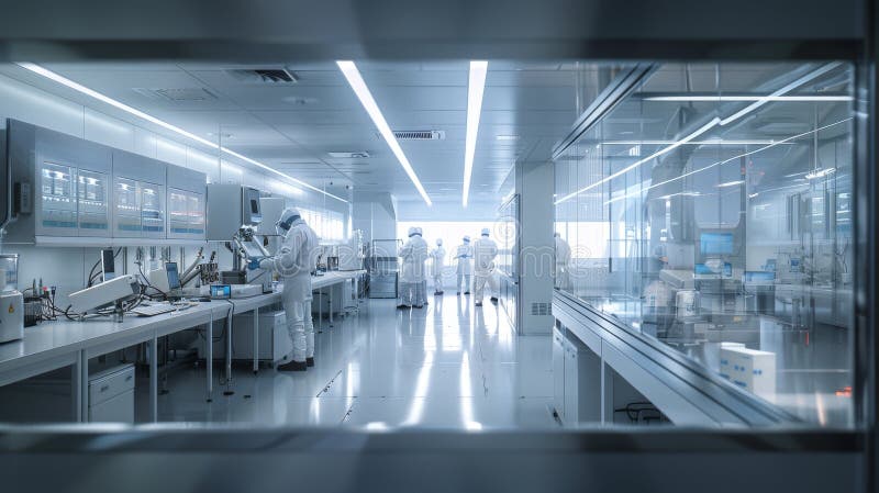 Scientists in Protective Suits Working in a Modern Laboratory Observing ...