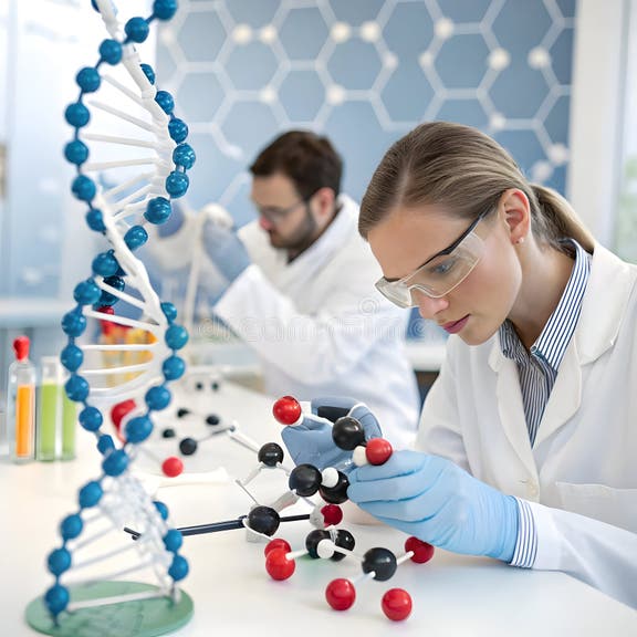 Scientists Researching with DNA Model Stock Illustration - Illustration ...