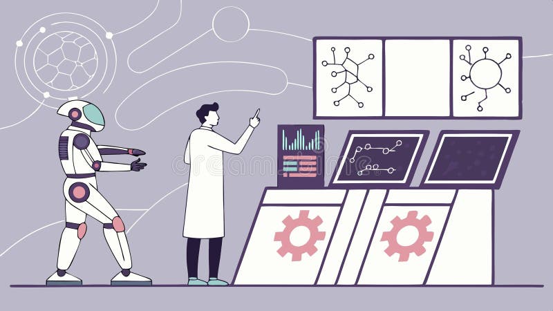 Scientists with Robot, Future Tech Illustration for Science and ...