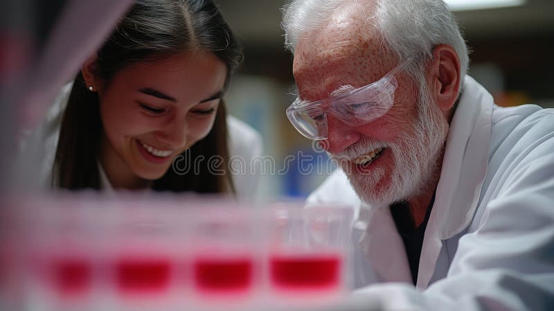 Scientists Smiling while Observing Reactions in Laboratory Setting ...