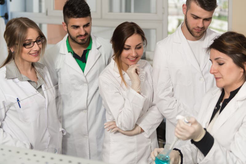 Scientists Students with Teacher in Lab Classrom Stock Photo - Image of ...