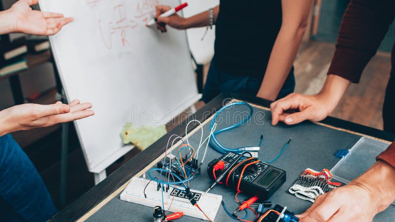 Scientists Teamwork Electronic Device Project Stock Image - Image of ...